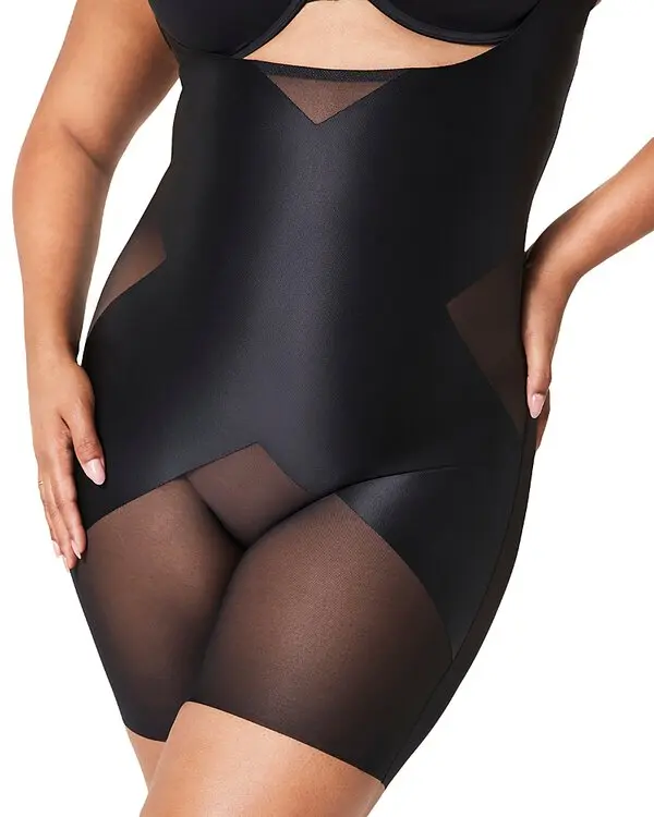 Spanx Open Bust Mid Thigh Bodysuit - Very Black