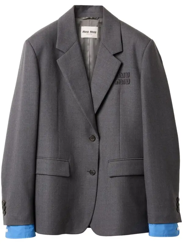 Miu Miu Single-breasted Gabardine Blazer - Grey