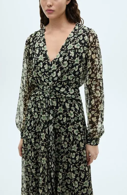 Mango Floral Chiffon Midi Dress In Black - 50% Off | Editorialist