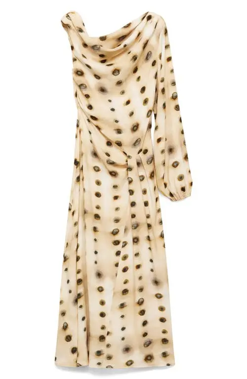 Mango Polka Dot Single Sleeve Asymmetric Dress