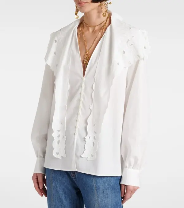 Chloé Broderie Anglaise Cotton Poplin Blouse - White