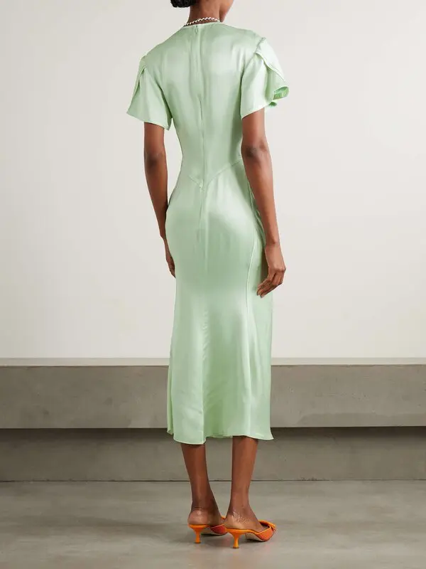 Victoria Beckham Gathered Satin Midi Dress