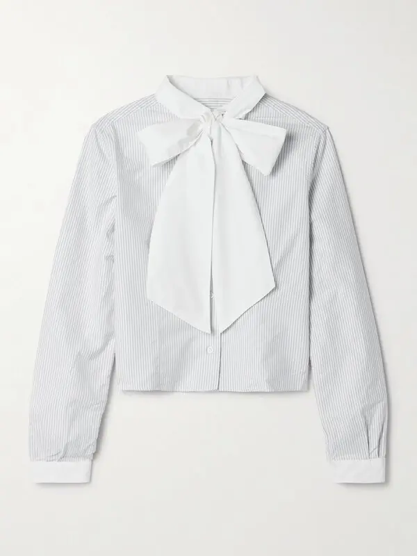 Thom Browne Cropped Striped Cotton Oxford Shirt - Gray