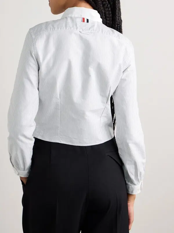 Thom Browne Cropped Striped Cotton Oxford Shirt - Gray