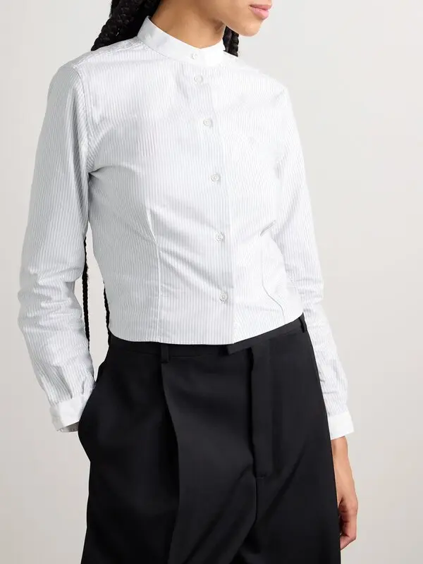 Thom Browne Cropped Striped Cotton Oxford Shirt - Gray