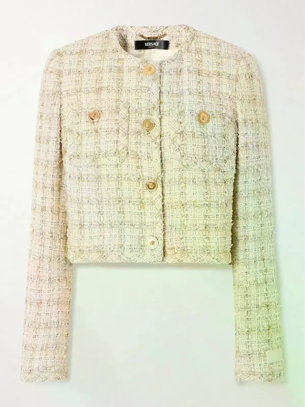 Versace Cropped Cotton-blend Tweed Jacket - Neutrals