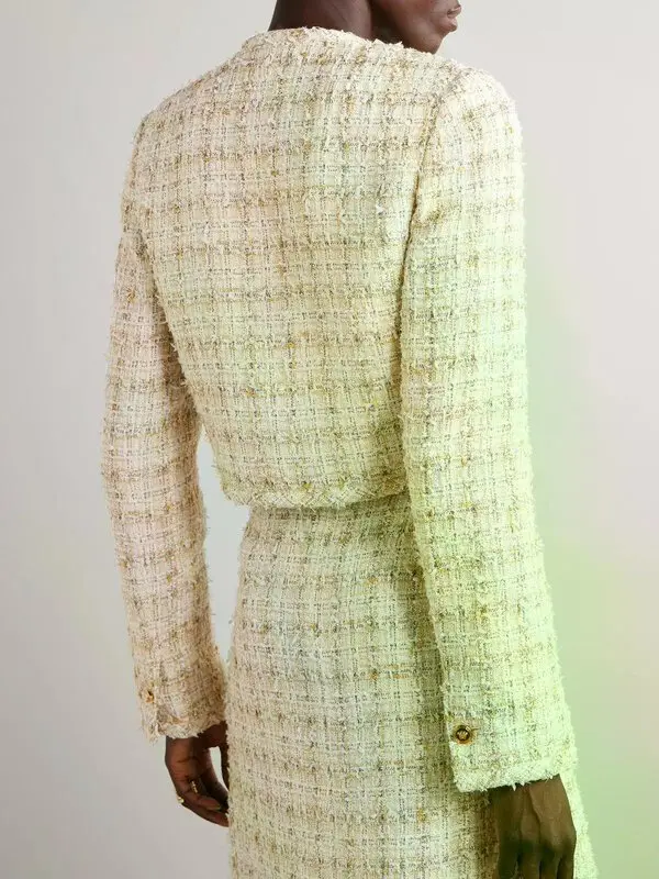Versace Cropped Cotton-blend Tweed Jacket - Neutrals