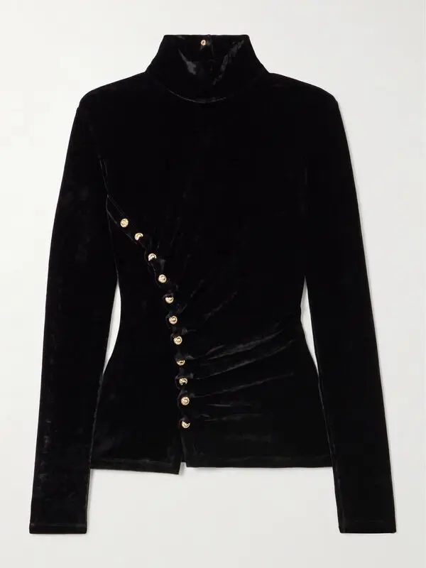 Rabanne Embellished Velvet Turtleneck Top - Black