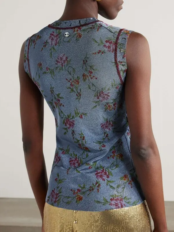Rabanne Floral-print Metallic Knitted Tank