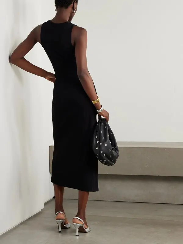 Rabanne Gathered Embellished Jersey Midi Dress