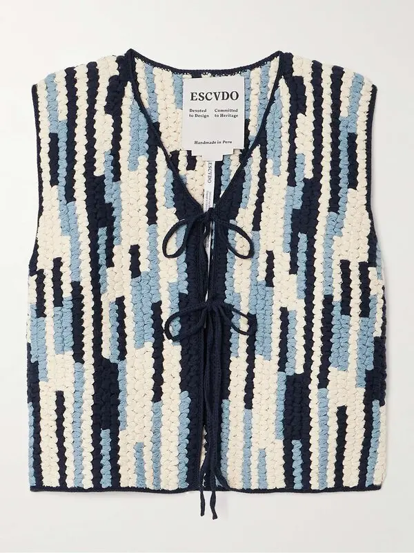 Escvdo Anadara Striped Crocheted Organic Cotton Vest