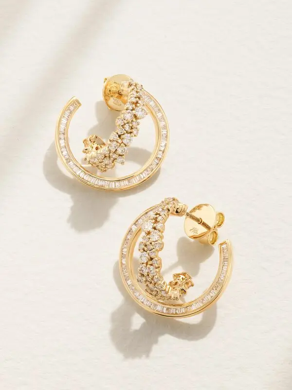 ANANYA Scatter Double 18-karat Diamond Hoop Earrings - Gold