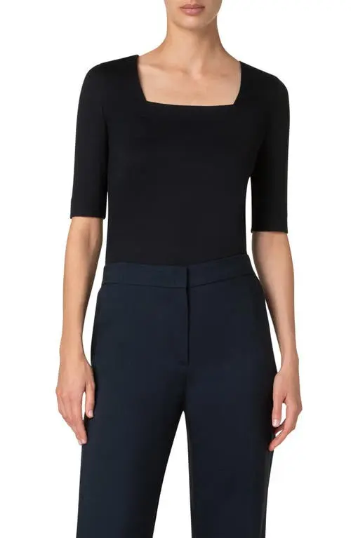 Akris Square Neck Stretch Cotton Top - Navy