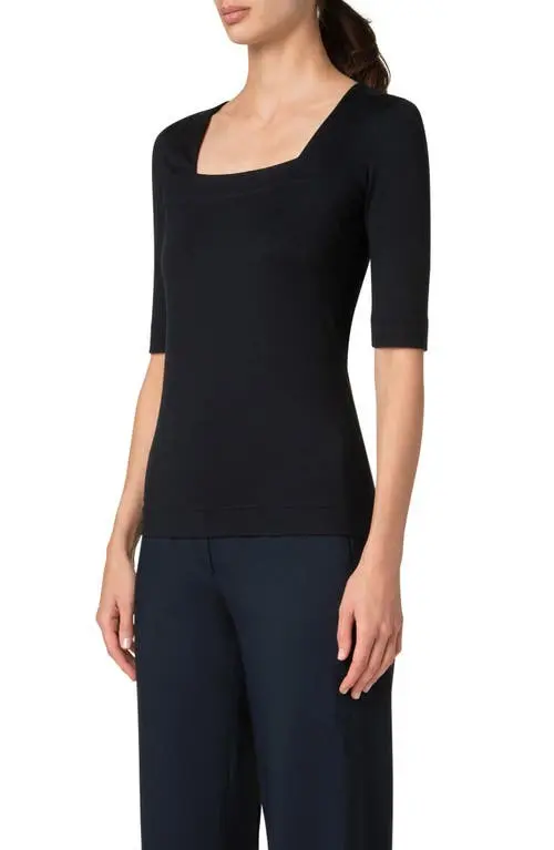 Akris Square Neck Stretch Cotton Top - Navy