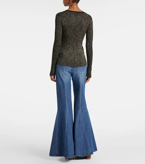 Chloé Ribbed-knit Lurex® Henley Shirt