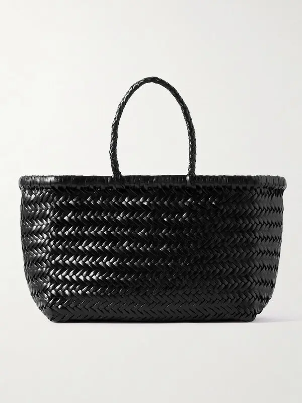 Dragon Diffusion Bamboo Triple Jump Small Woven Leather Tote - Black