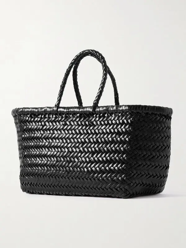 Dragon Diffusion Bamboo Triple Jump Small Woven Leather Tote - Black