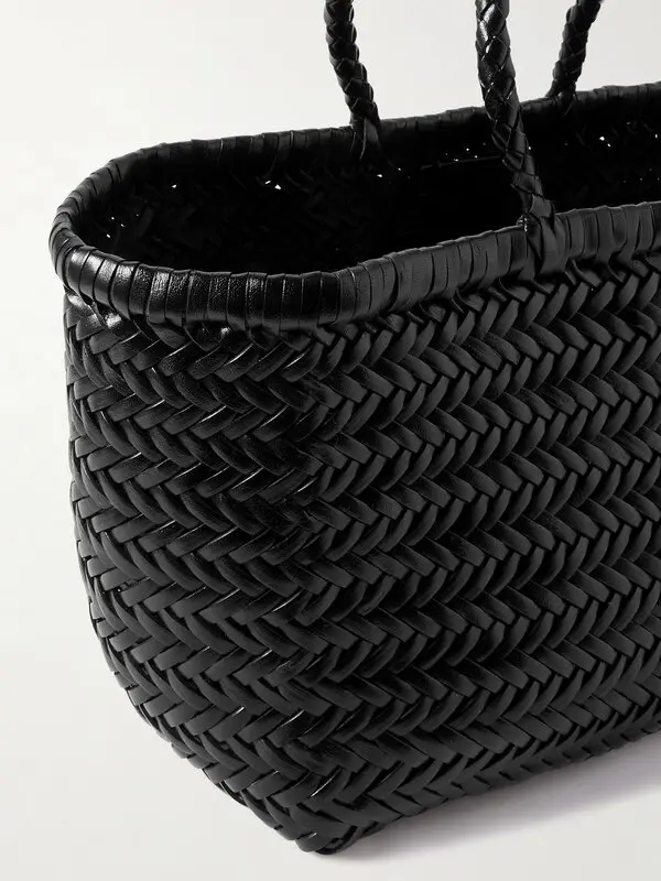 Dragon Diffusion Bamboo Triple Jump Small Woven Leather Tote - Black