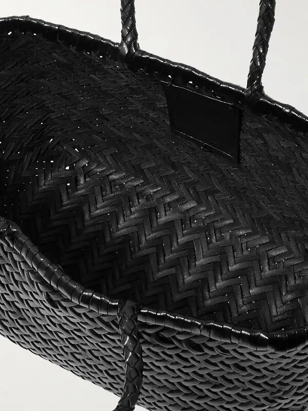 Dragon Diffusion Bamboo Triple Jump Small Woven Leather Tote - Black