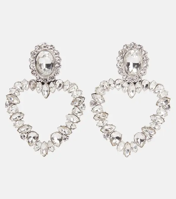 SELF-PORTRAIT Crystal-embellished Heart Earrings - Silver