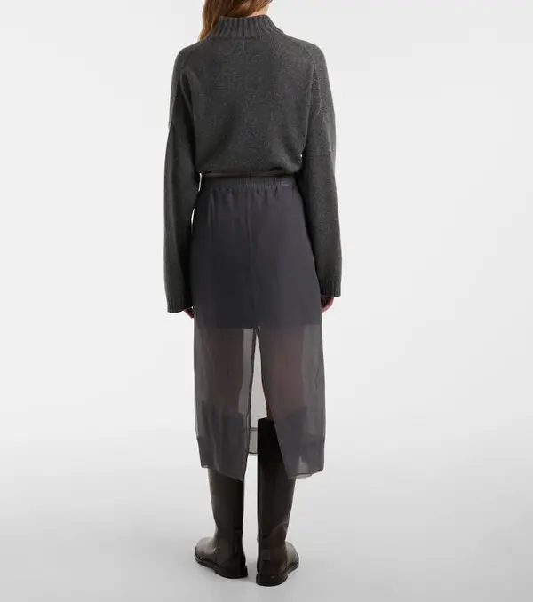 Brunello Cucinelli Sheer Silk Midi Skirt