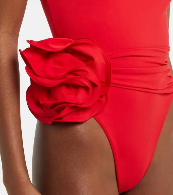 Magda Butrym Floral Appliqué Ruched Swimsuit - Red