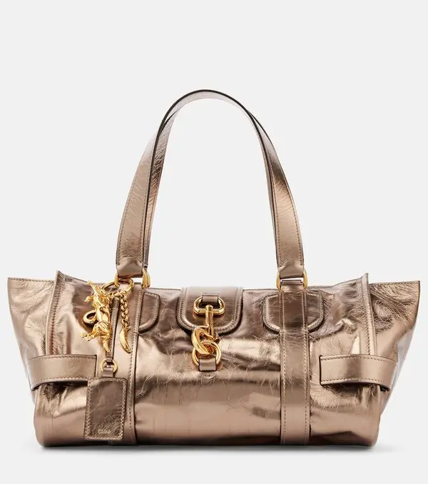 Chloé Kerala 25 Large Metallic Leather Tote - Silver