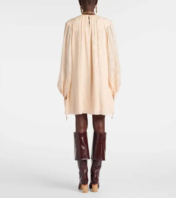 Chloé Gathered Floral Silk Jacquard Minidress