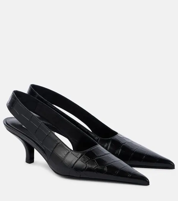 TOTEME Croc-effect Leather Slingback Pumps - Black