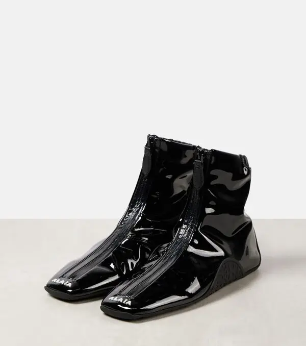 Alaïa Faux Patent Leather Ankle Boots