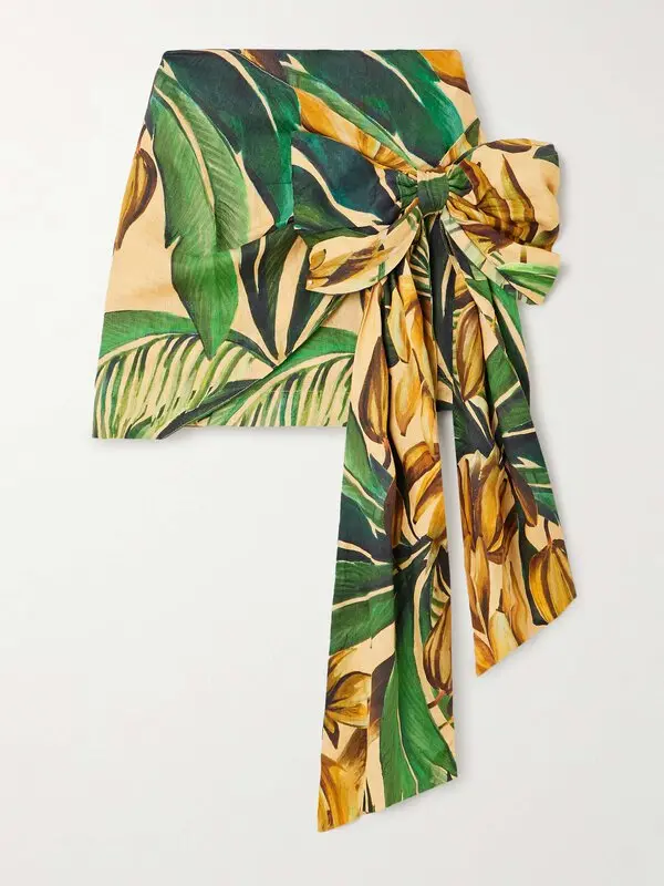 Farm Rio Bananart Printed Linen Mini Skirt