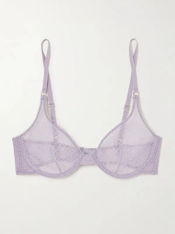 Kiki De Montparnasse Crocheted Lace And Mesh Underwired Soft-cup Bra - Purple