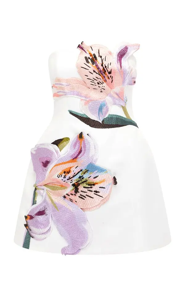 LEO LIN Rosario Floral-appliquéd Mini Dress - White