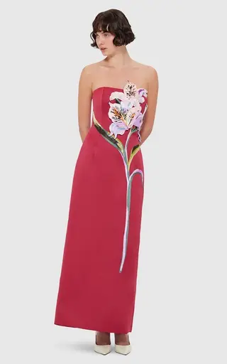 Leo Lin Rayna Floral-AppliquD Crepe Maxi Dress - Burgundy | Editorialist