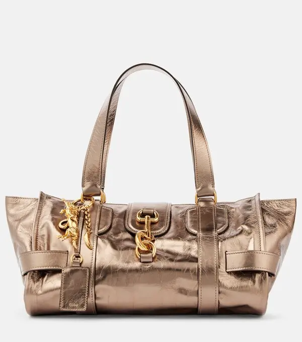 Chloé Kerala 25 Large Metallic Leather Tote - Silver