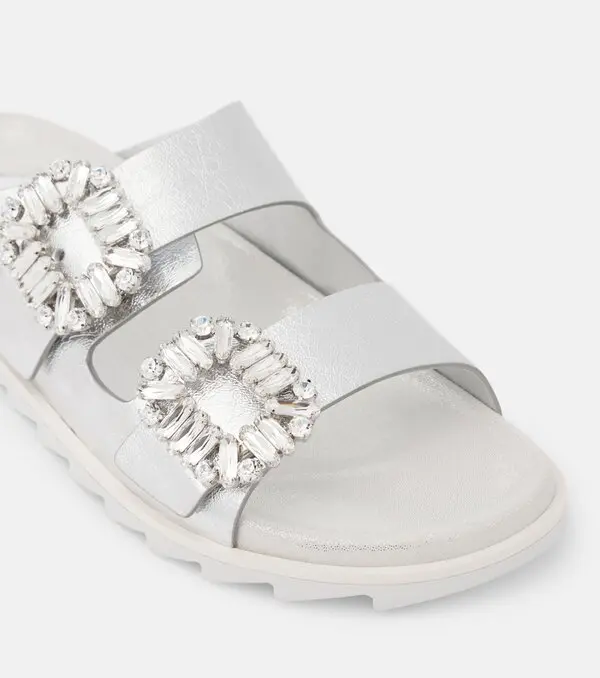 ROGER VIVIER Crystal-embellished Leather Slides - Silver