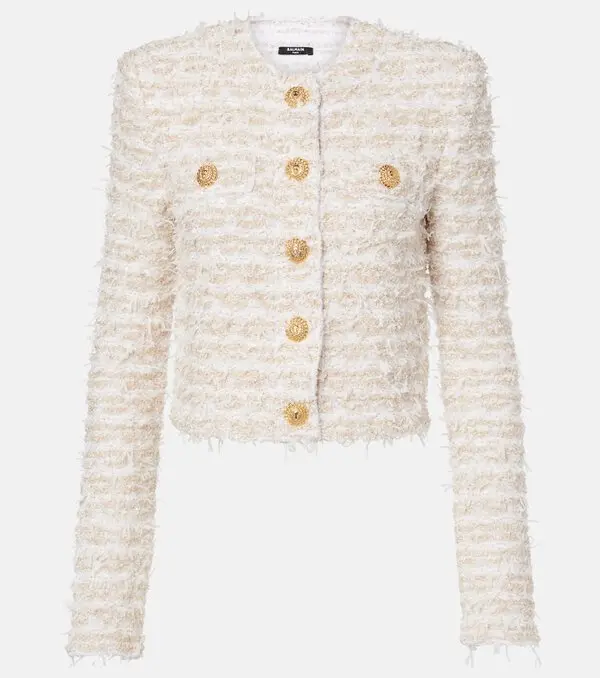 Balmain Cropped Tweed Jacket - White