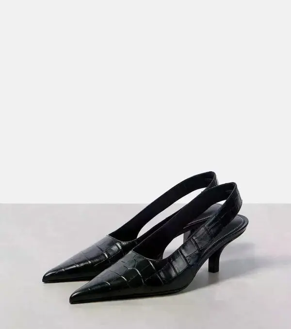 TOTEME Croc-effect Leather Slingback Pumps - Black