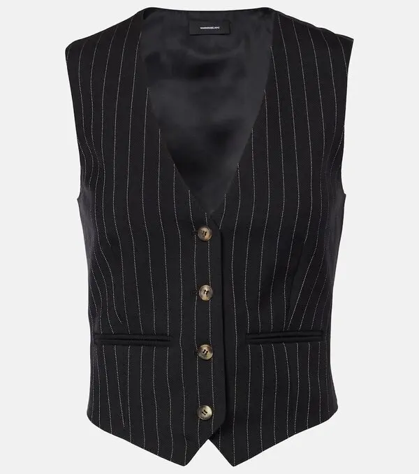 Wardrobe.NYC Pinstripe Wool Vest - Black