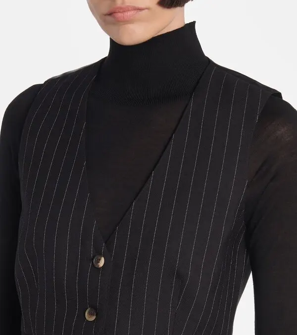 Wardrobe.NYC Pinstripe Wool Vest - Black