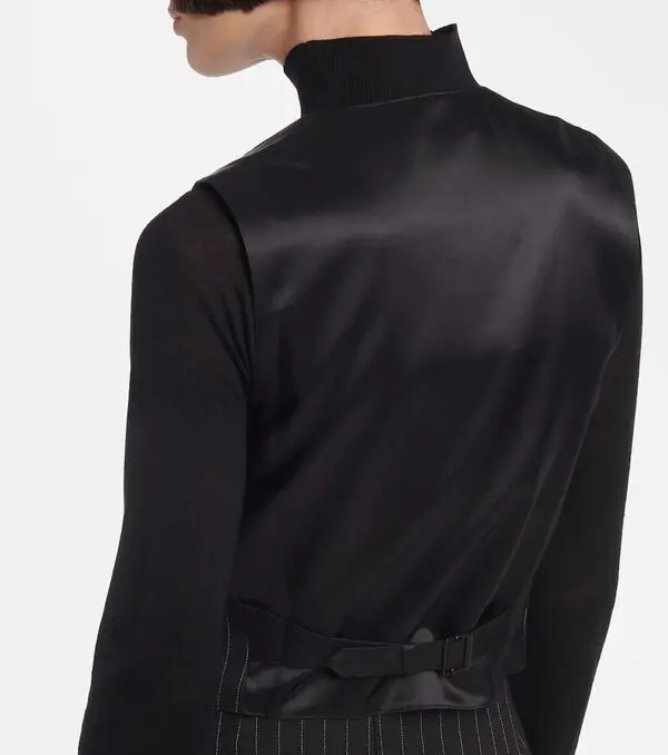 Wardrobe.NYC Pinstripe Wool Vest - Black