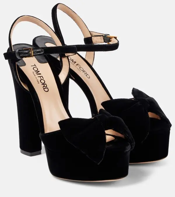 TOM FORD Brigitte 130 Velvet Platform Sandals - Black