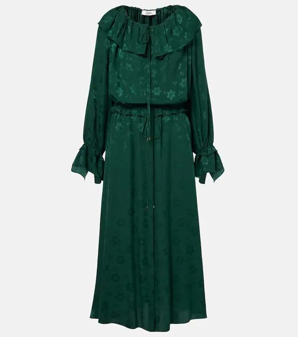 Chloé Ruffled Floral Silk Jacquard Midi Dress