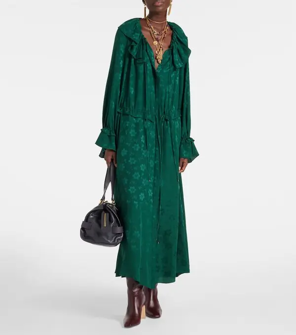Chloé Ruffled Floral Silk Jacquard Midi Dress