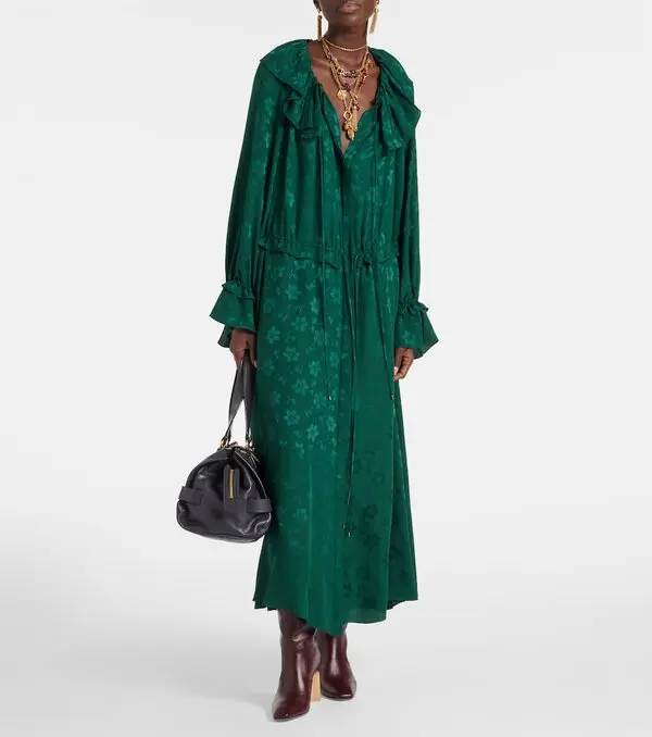 Chloé Ruffled Floral Silk Jacquard Midi Dress