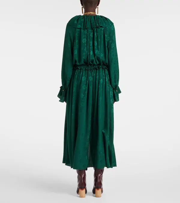 Chloé Ruffled Floral Silk Jacquard Midi Dress