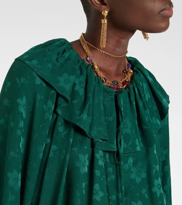 Chloé Ruffled Floral Silk Jacquard Midi Dress
