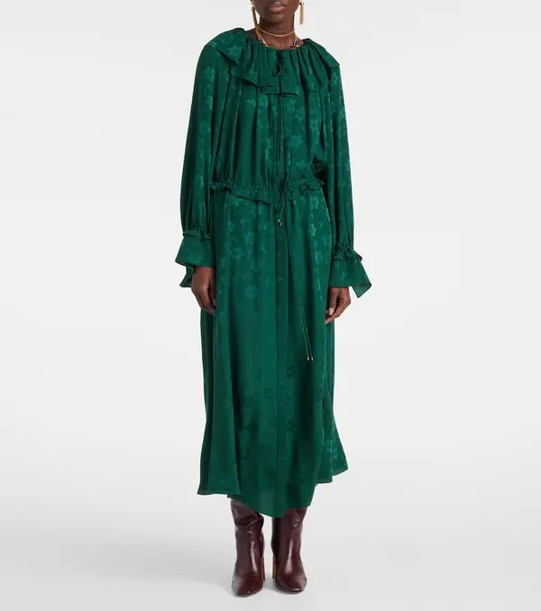 Chloé Ruffled Floral Silk Jacquard Midi Dress