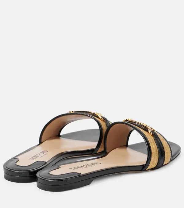TOM FORD Whitney Raffia And Leather Slides - Neutrals