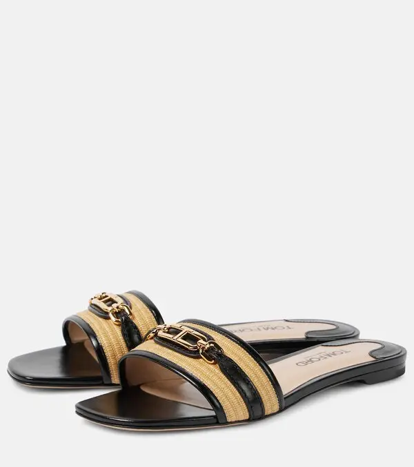 TOM FORD Whitney Raffia And Leather Slides - Neutrals